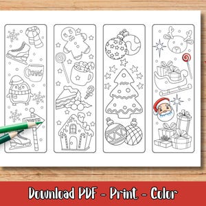 Printable Christmas Coloring Bookmarks, Christmas Activity Page, Color ...