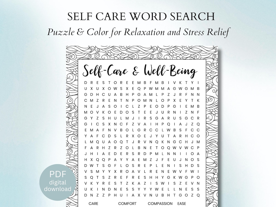 Self Care Word Search Printable Puzzle | Mindfulness Activity | Stress ...