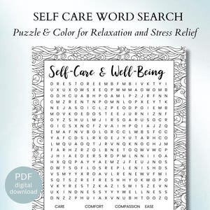 Self Care Word Search Printable Puzzle | Mindfulness Activity | Stress ...