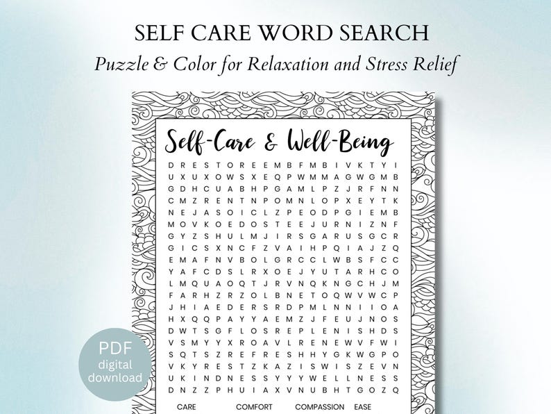 Self Care Word Search Printable Puzzle | Mindfulness Activity | Stress ...