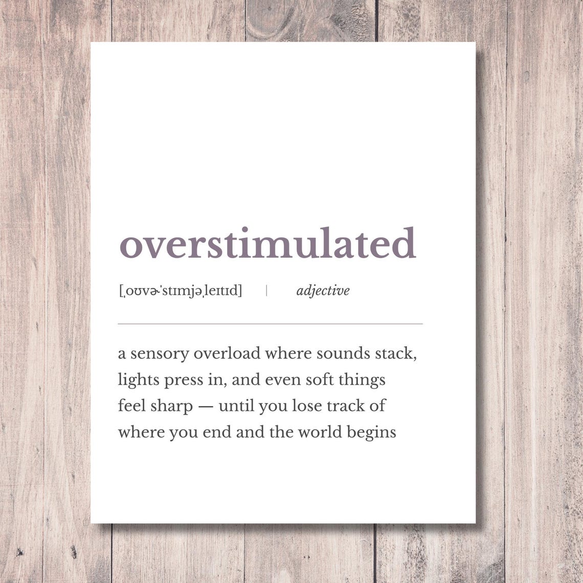 Overstimulated Definition Print – Sensory Overload Poster ...