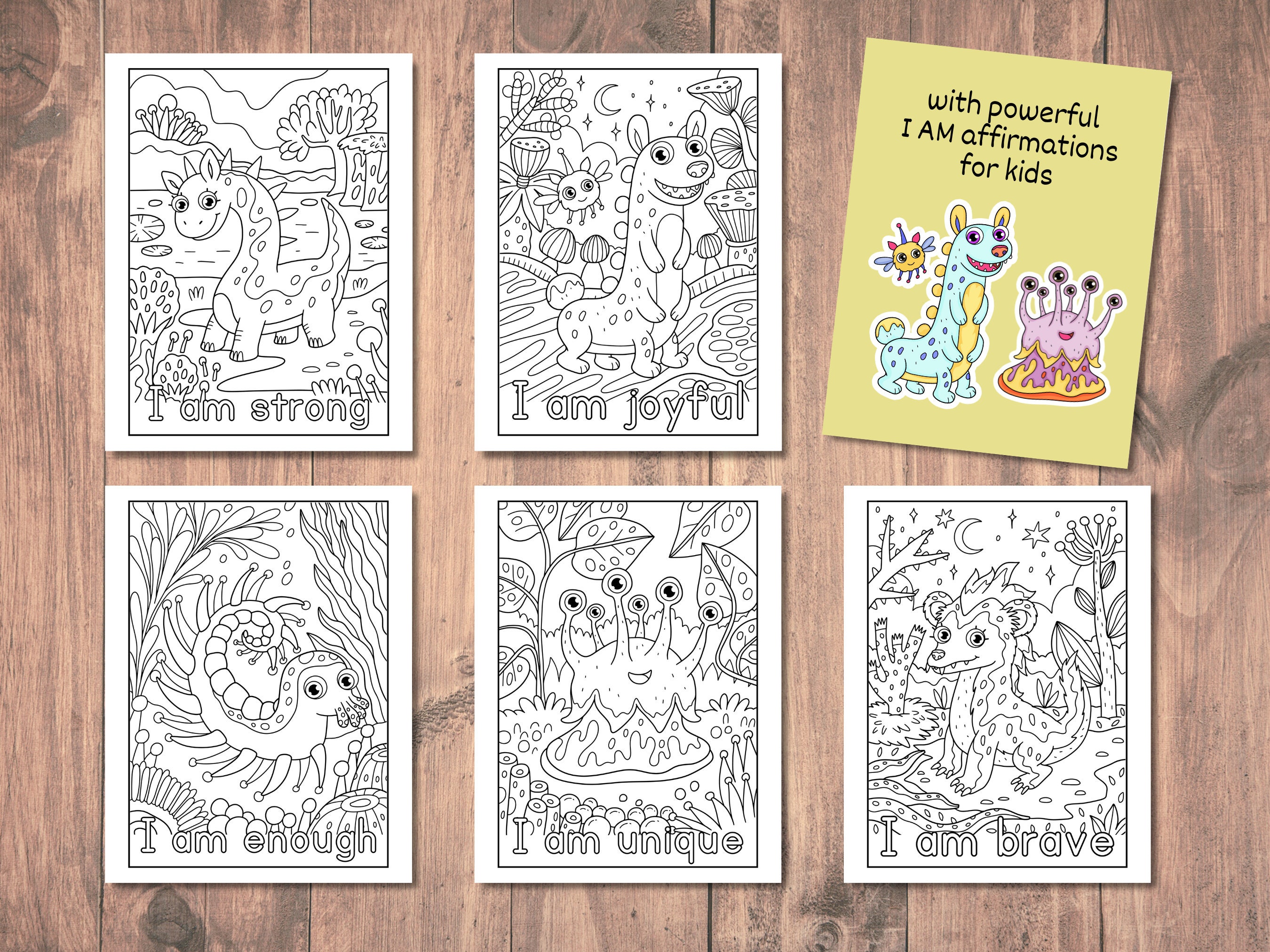 Positive Affirmations Coloring Pages for Kids: Printable Monster Alien ...