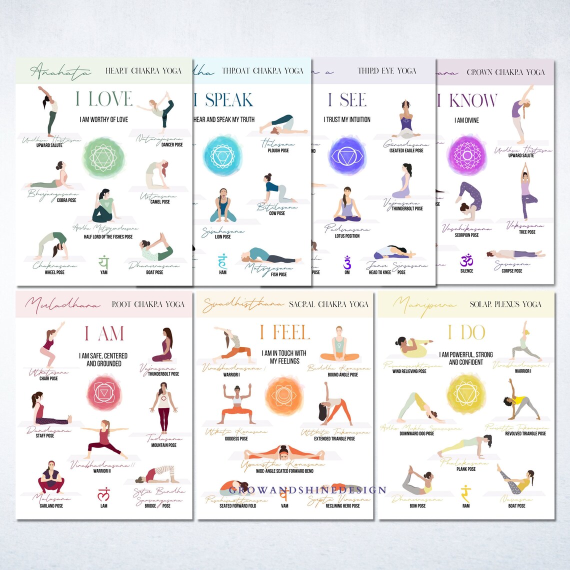 Chakra Print, Chakra Yoga Printable Chart, 7 Chakras Yoga Poses, Chakra ...