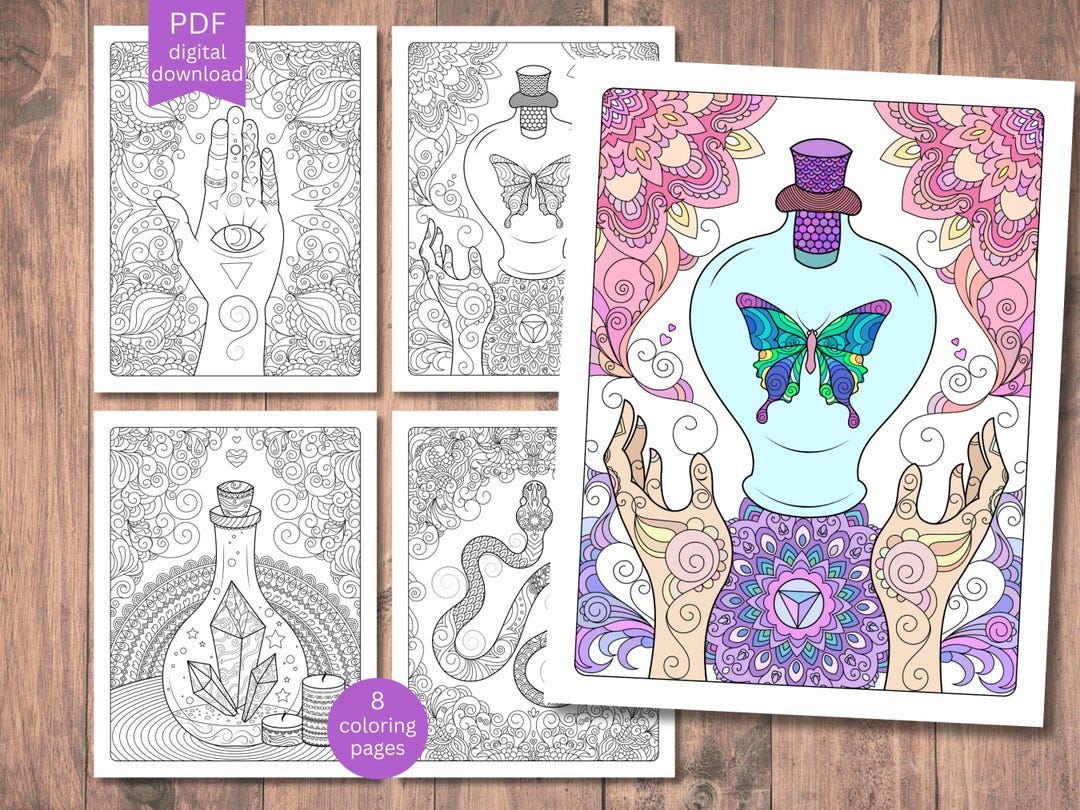 Magical Mandala Coloring Pages Hand-drawn Mystical Coloring Book Pagan ...