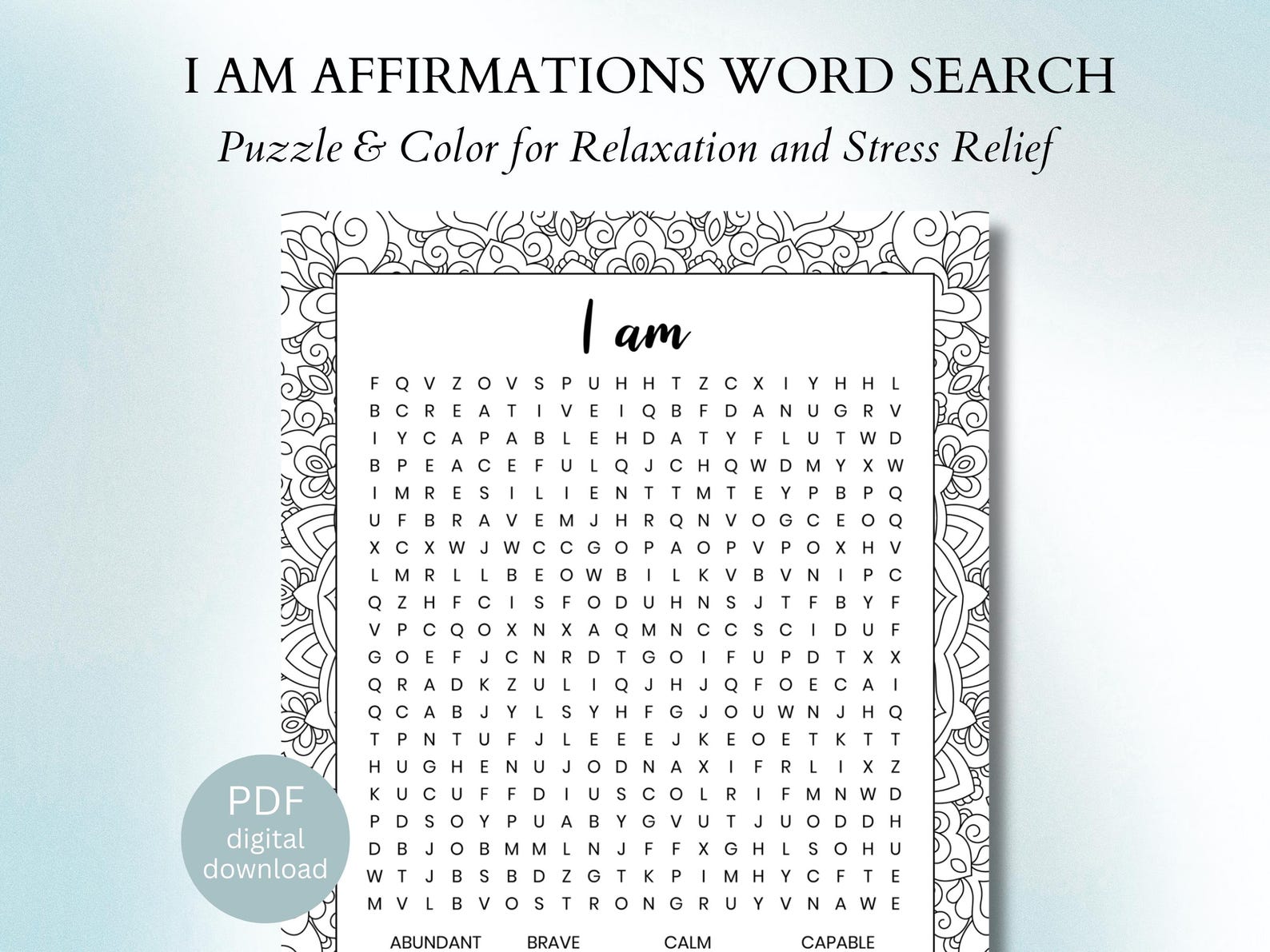 I Am Affirmations Word Search Puzzle | Printable Mindfulness Activity ...