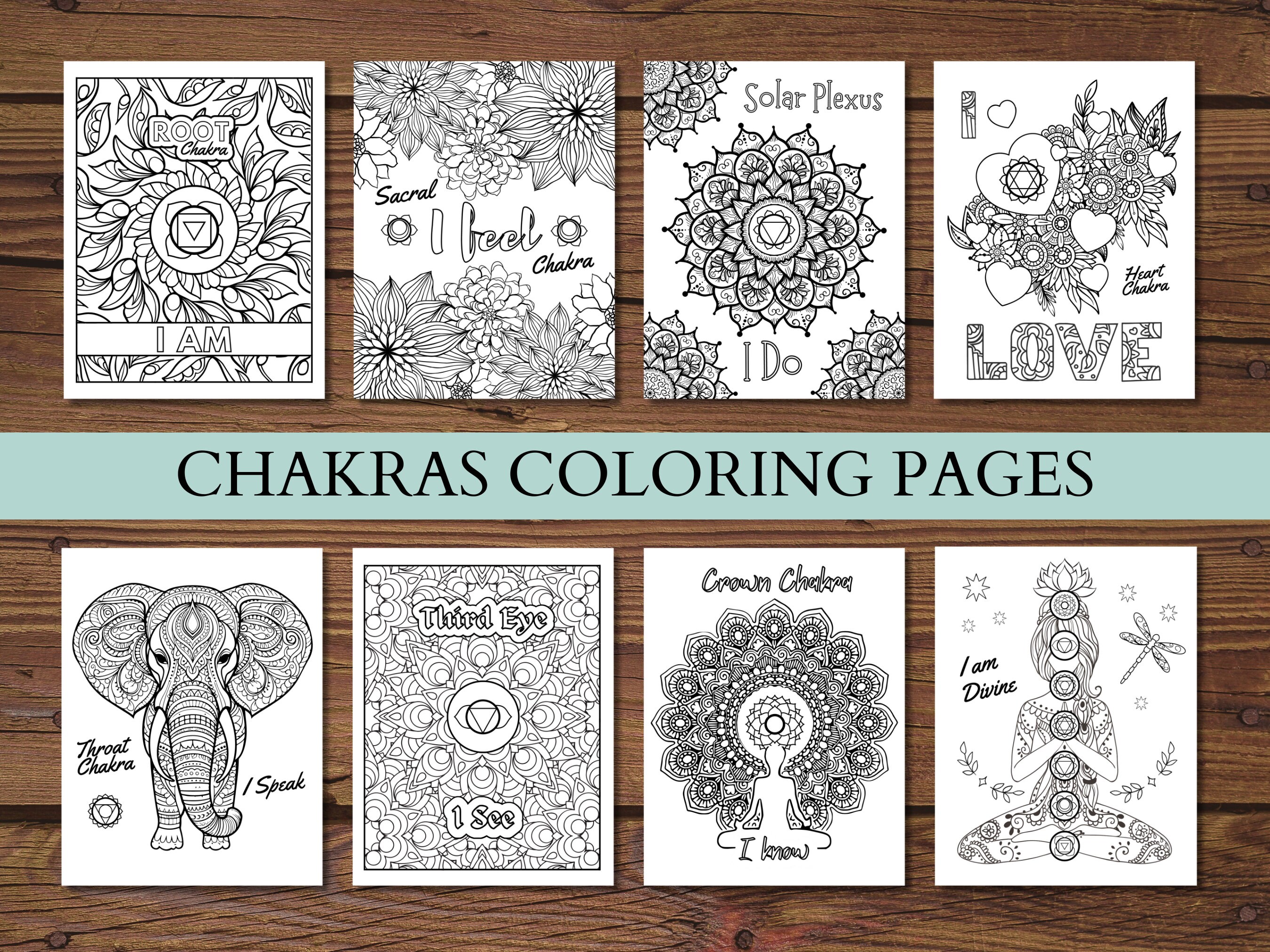 Chakras Coloring Page Bundle, Mandala Color Pages, Adult Coloring Books ...