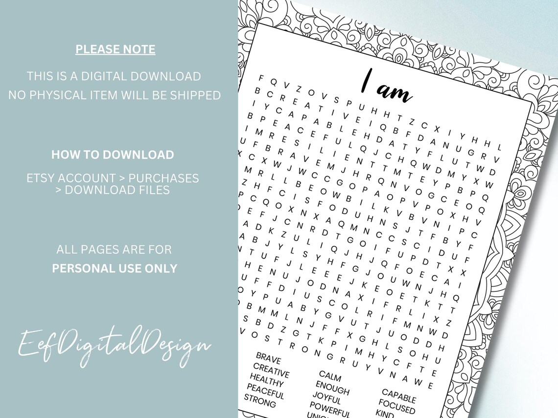 I Am Affirmations Word Search Puzzle | Printable Mindfulness Activity ...