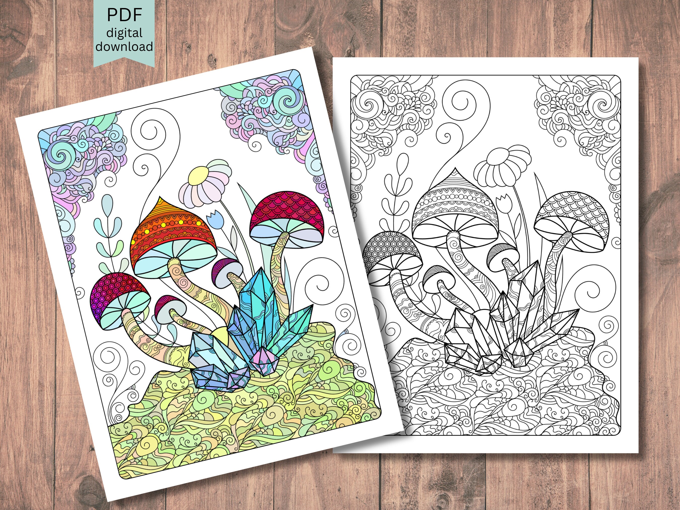 Magic Mushroom Mandala Coloring Page, Witchy Coloring Page, Printable ...
