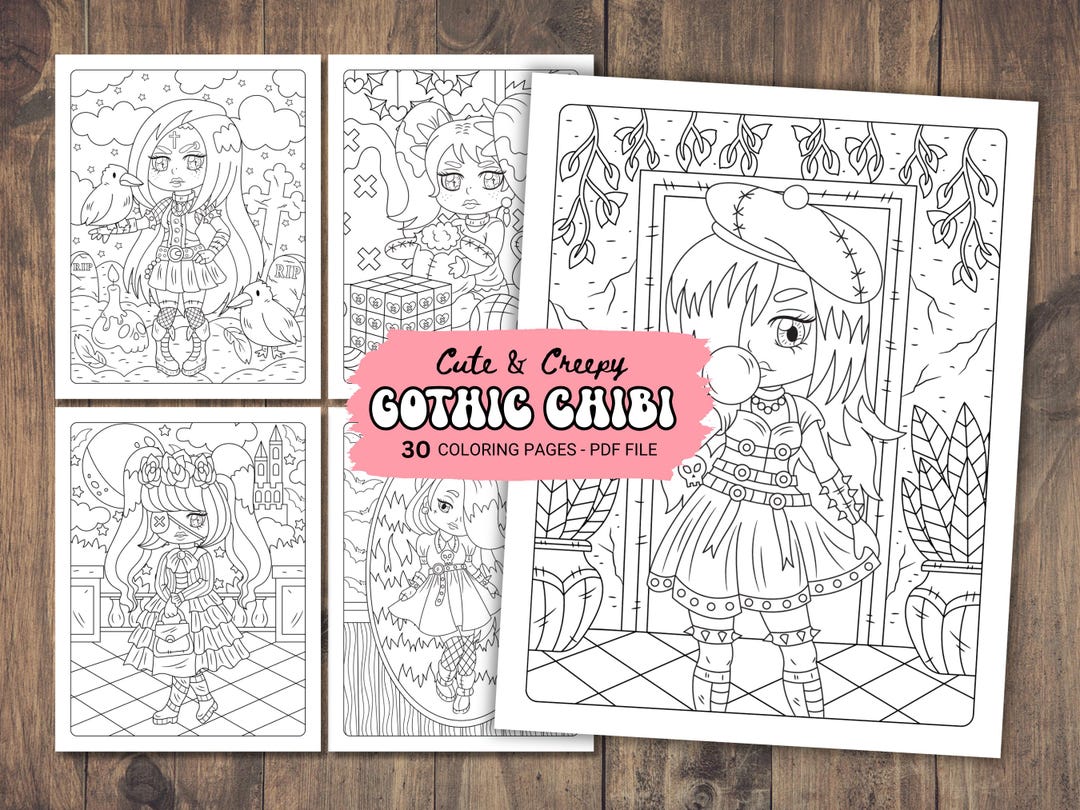 Pastel Goth Chibi Girls Coloring Pages | Cute Gothic Kawaii Colouring ...
