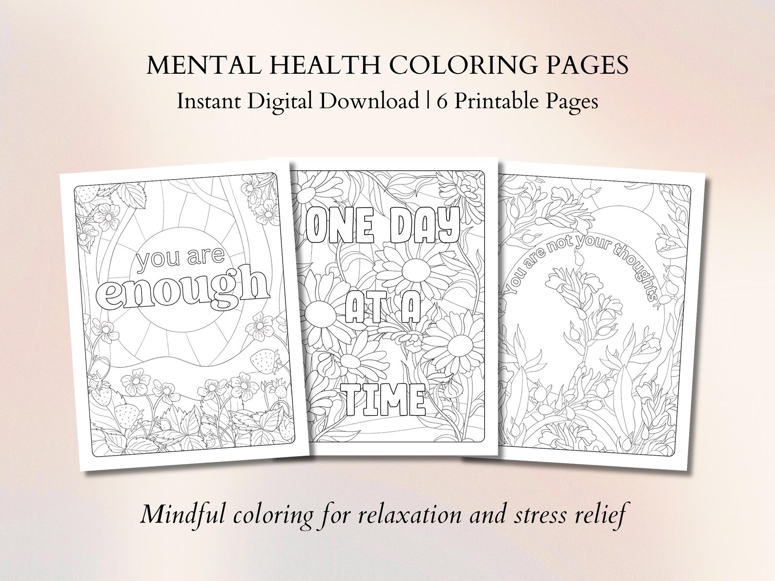 Hand-drawn Mental Health Coloring Pages for Anxiety Relief, Mindfulness ...