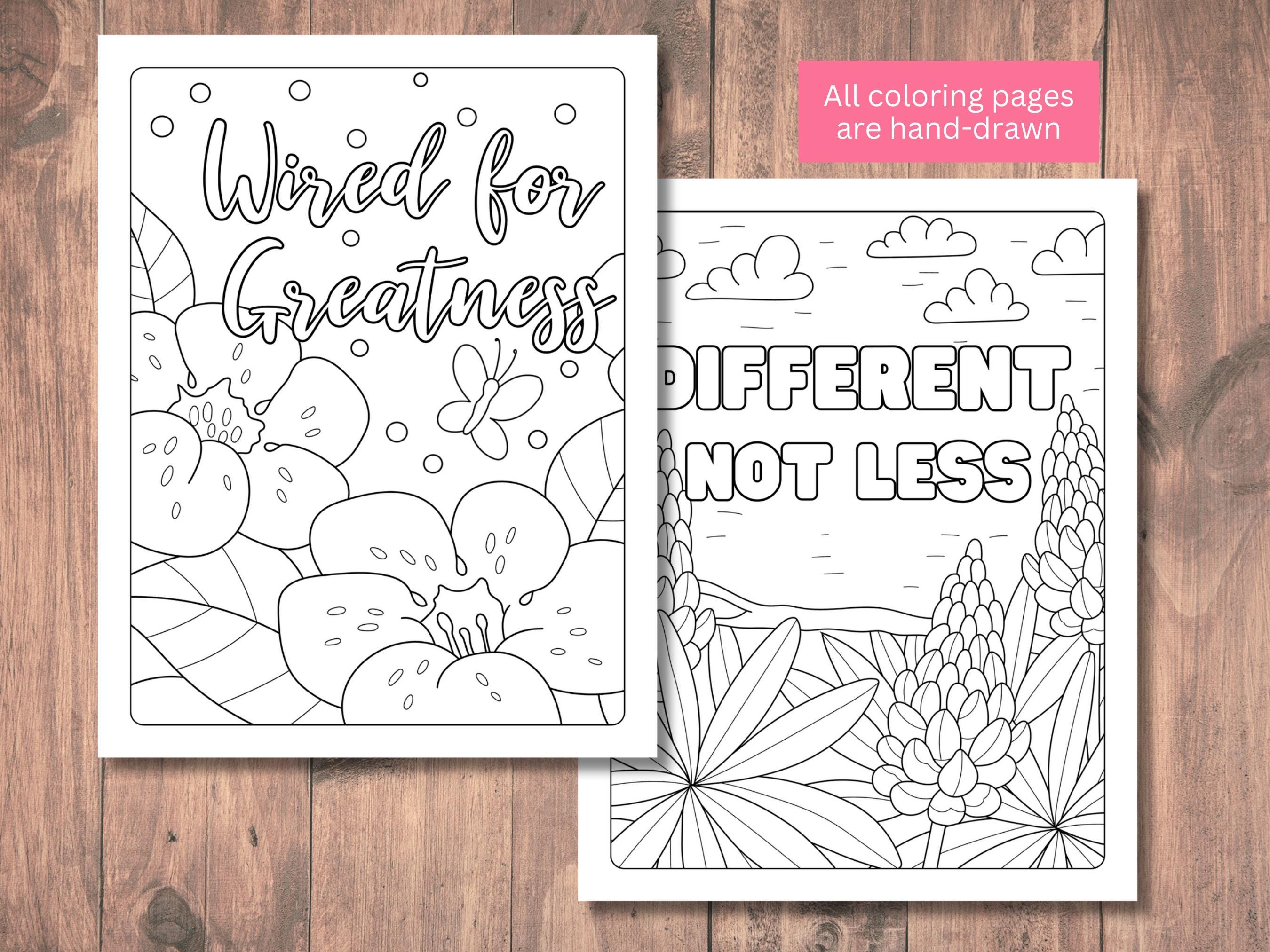Motivational Quotes Coloring Pages, Autism ADHD Neurodiversity Coloring ...