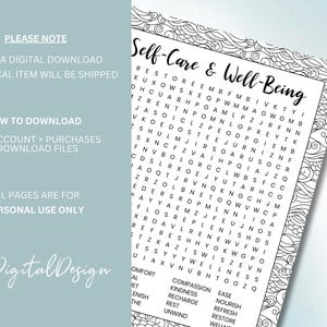 Self Care Word Search Printable Puzzle | Mindfulness Activity | Stress ...