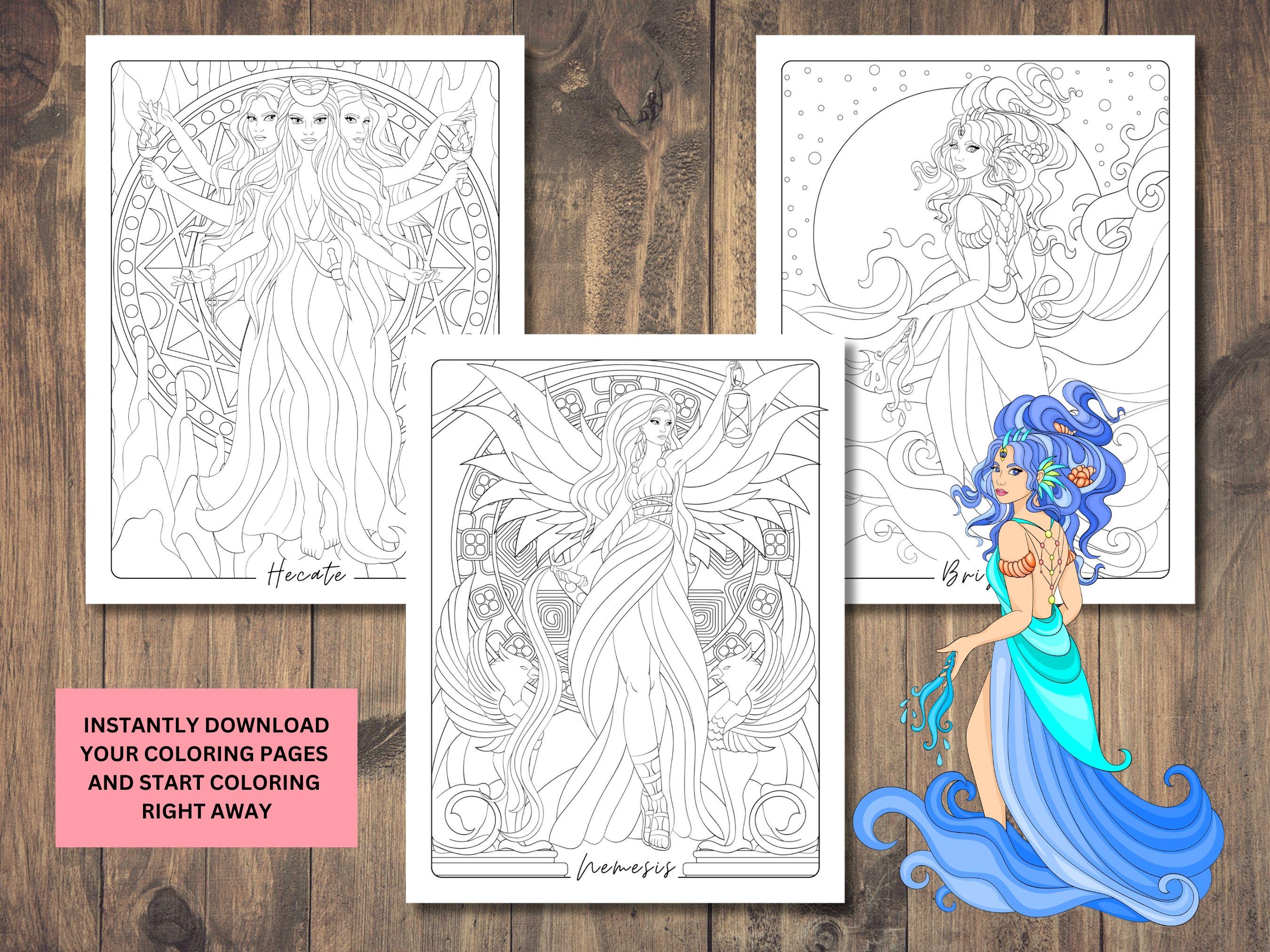 Greek Goddesses Printable Coloring Pages | Set of 6 Adult Coloring ...