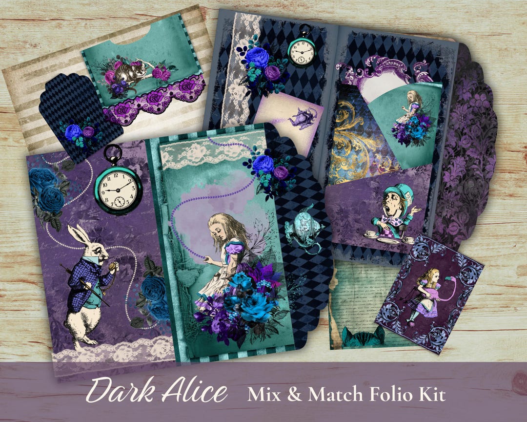 Dark Alice in Wonderland Folio Kit – Printable Junk Journal Kit With ...