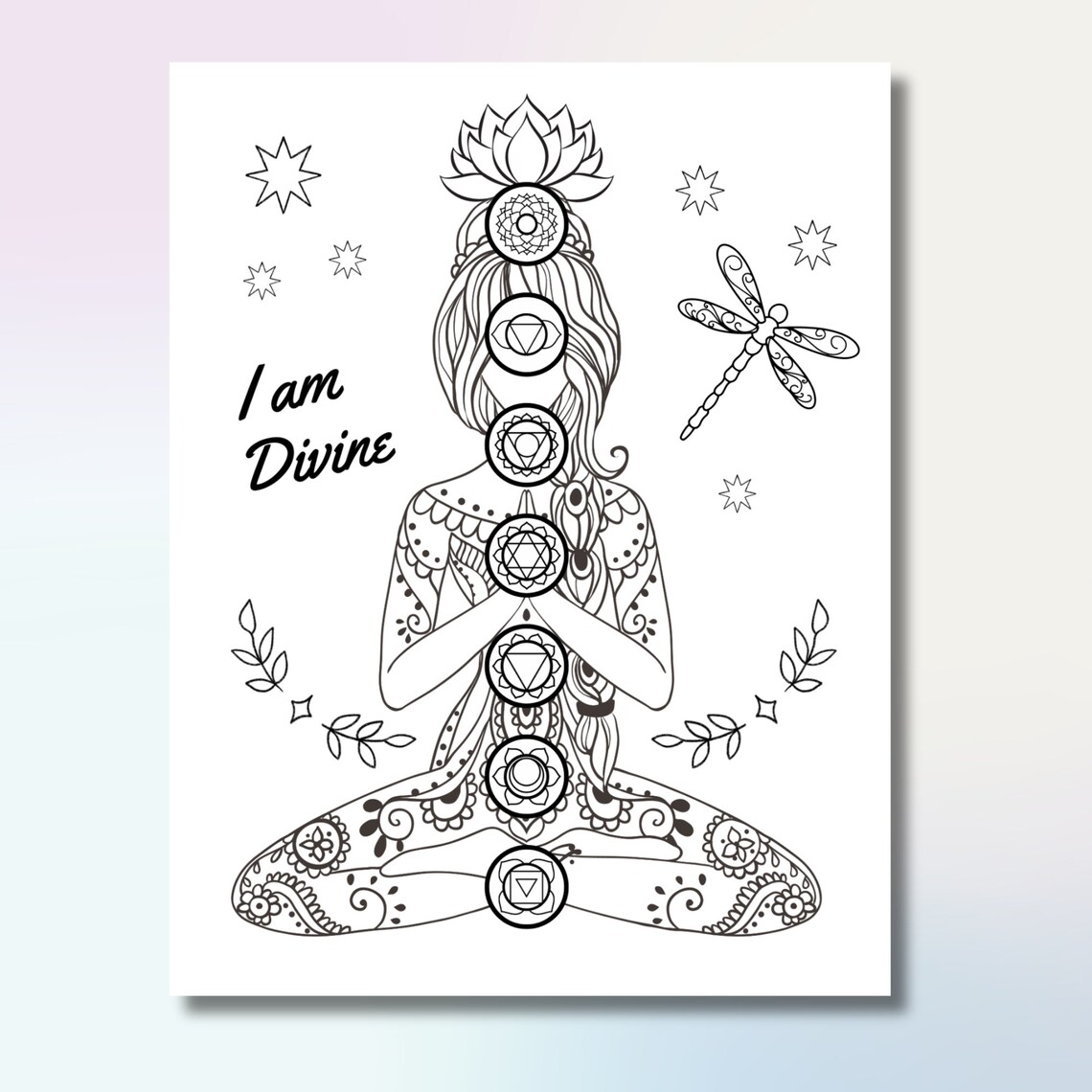 Yoga Meditation Coloring Page | Seven Chakras Colouring | Spiritual ...