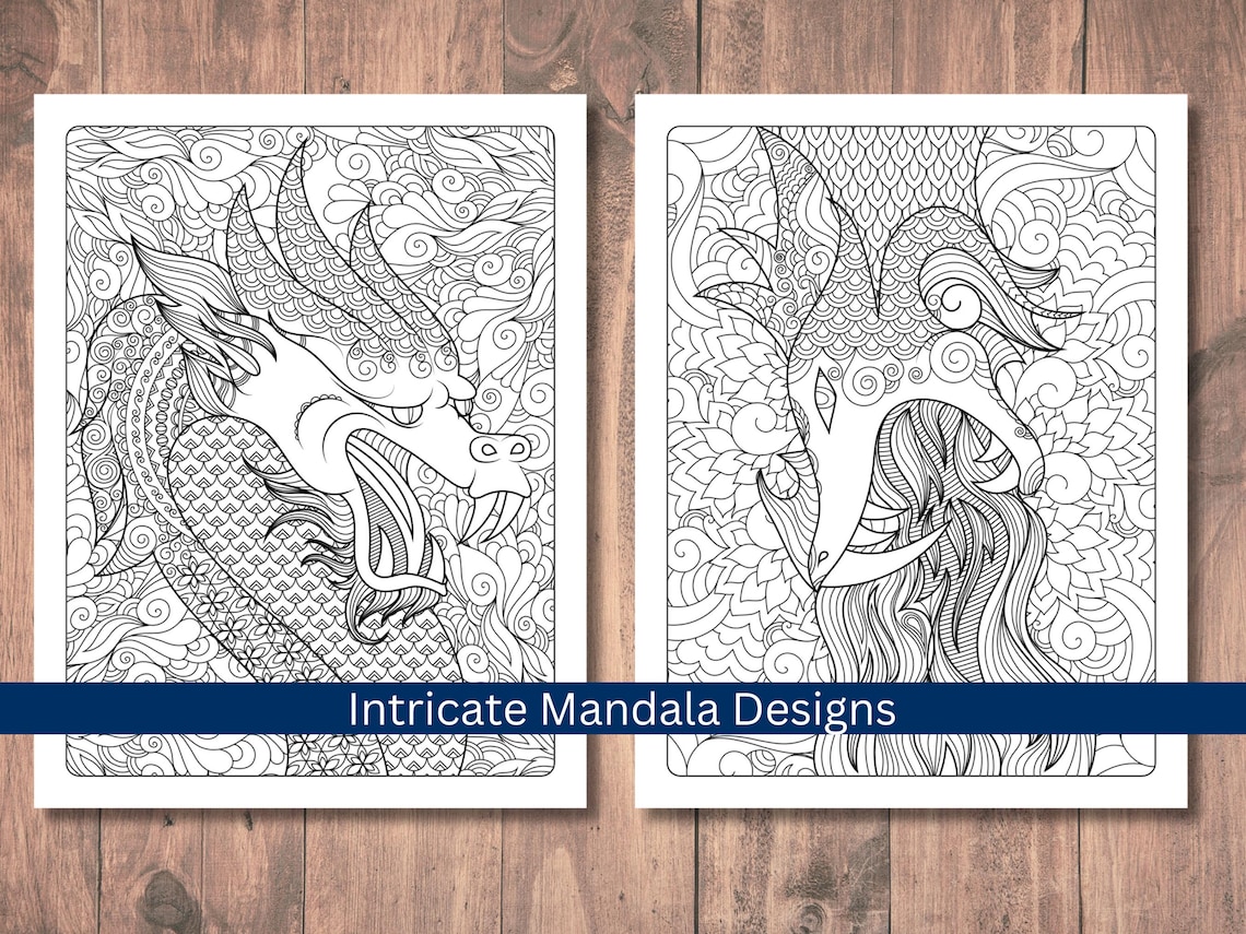Dragon Mandala Coloring Pages: Hand-drawn Mystical Designs (PDF ...