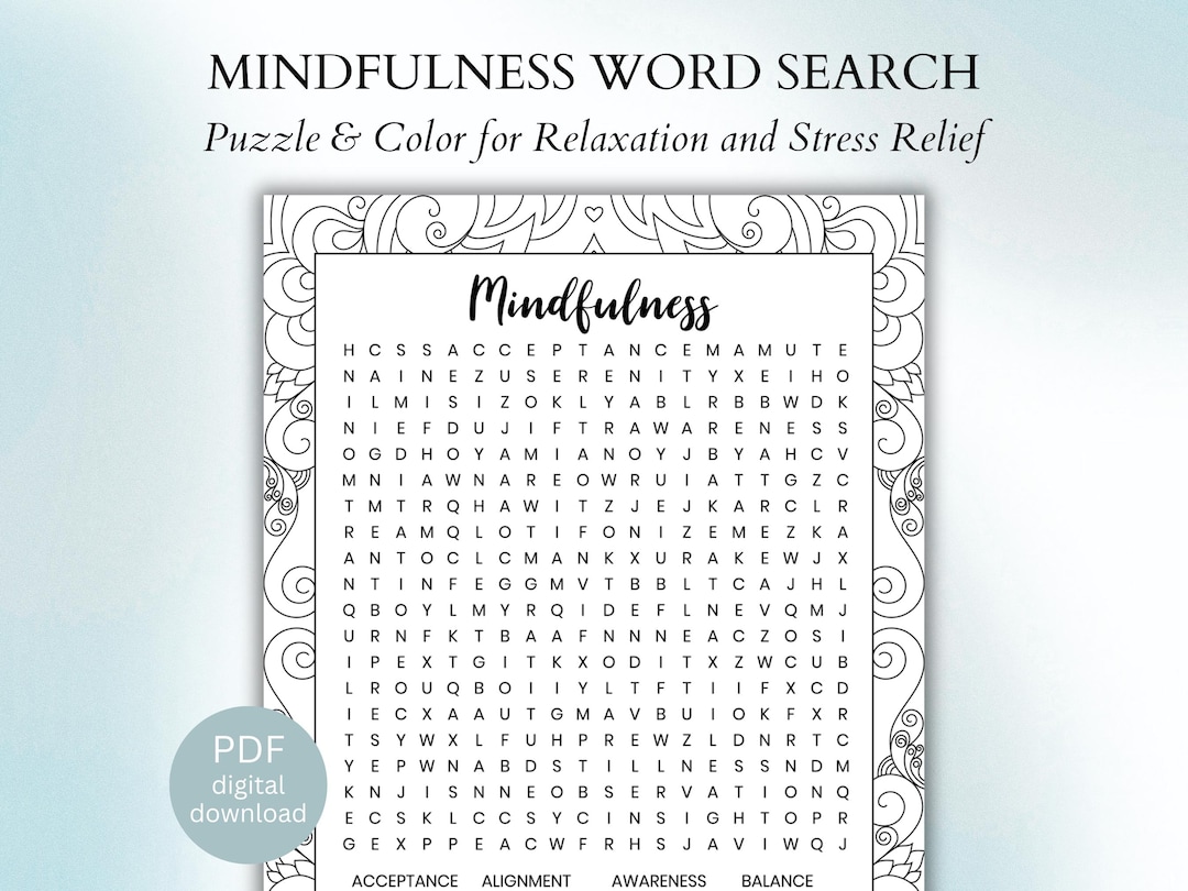 Mindfulness Word Search Puzzle | Printable Mindfulness Activity for ...