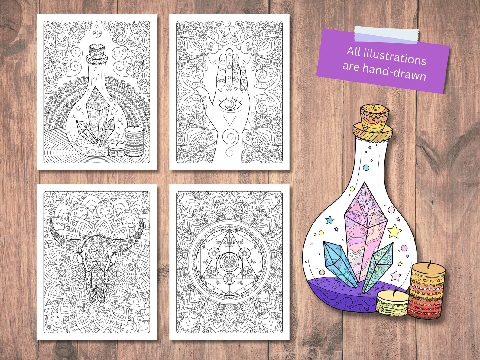 Magical Witch Mandala Coloring Pages - Hand-drawn Mystical Coloring ...