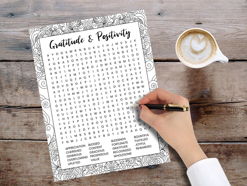 Gratitude Printable Word Search & Coloring Page | Positivity Word ...