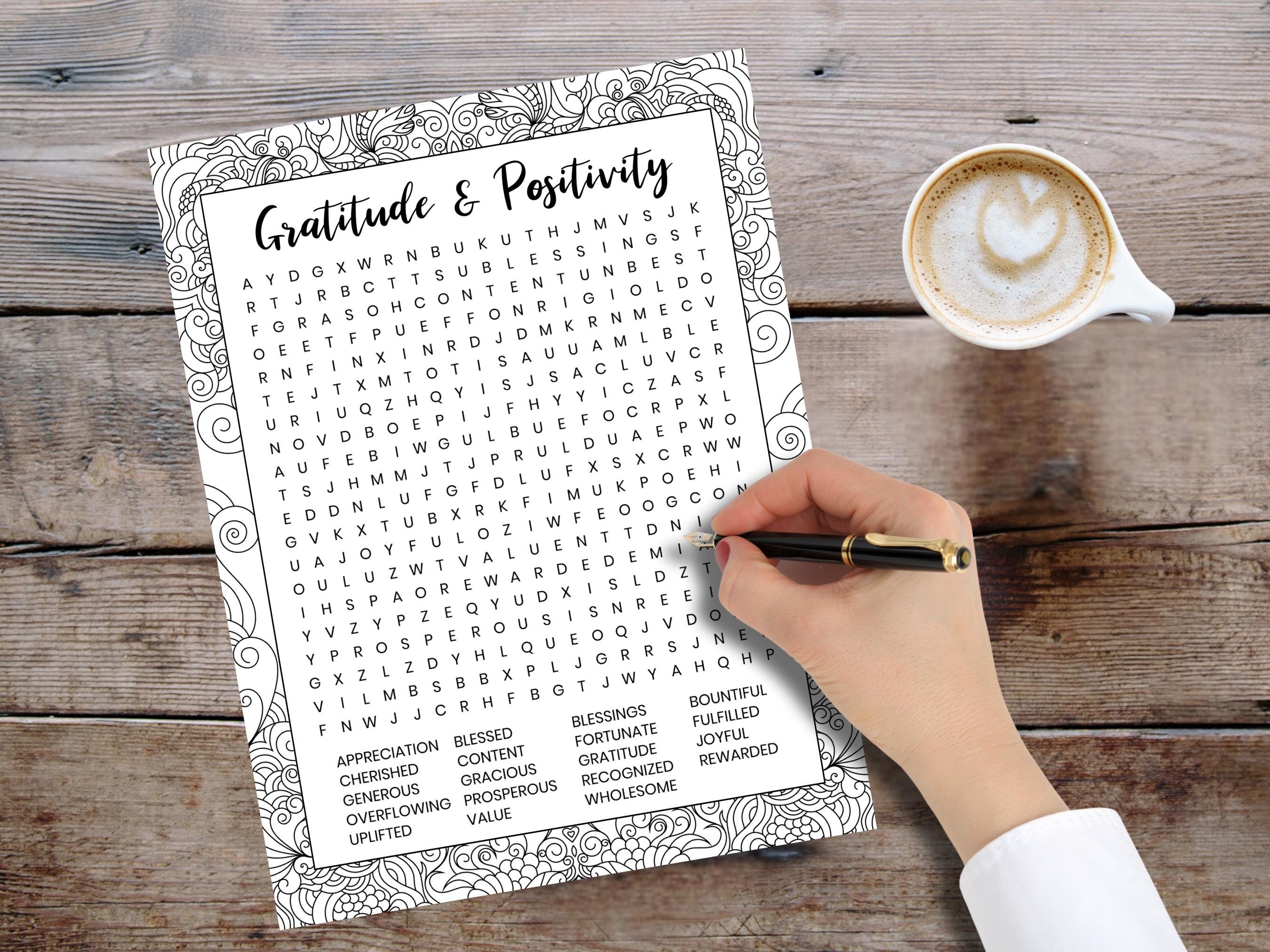 Gratitude Printable Word Search & Coloring Page | Positivity Word ...