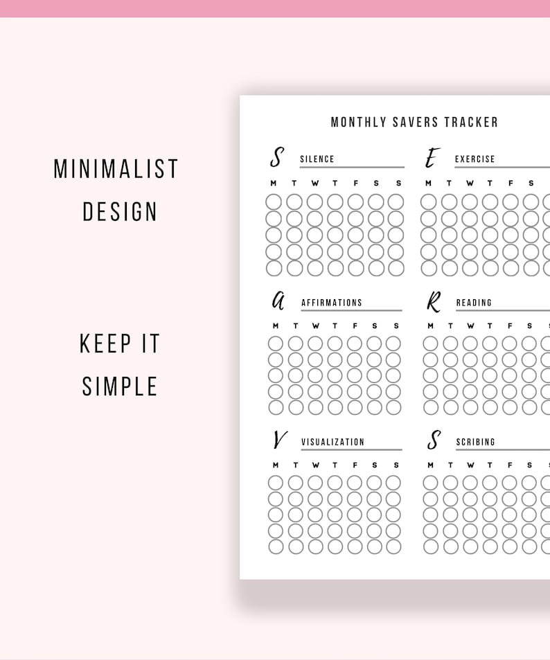 Minimalist Miracle Morning Tracker Monthly Morning Routine Etsy