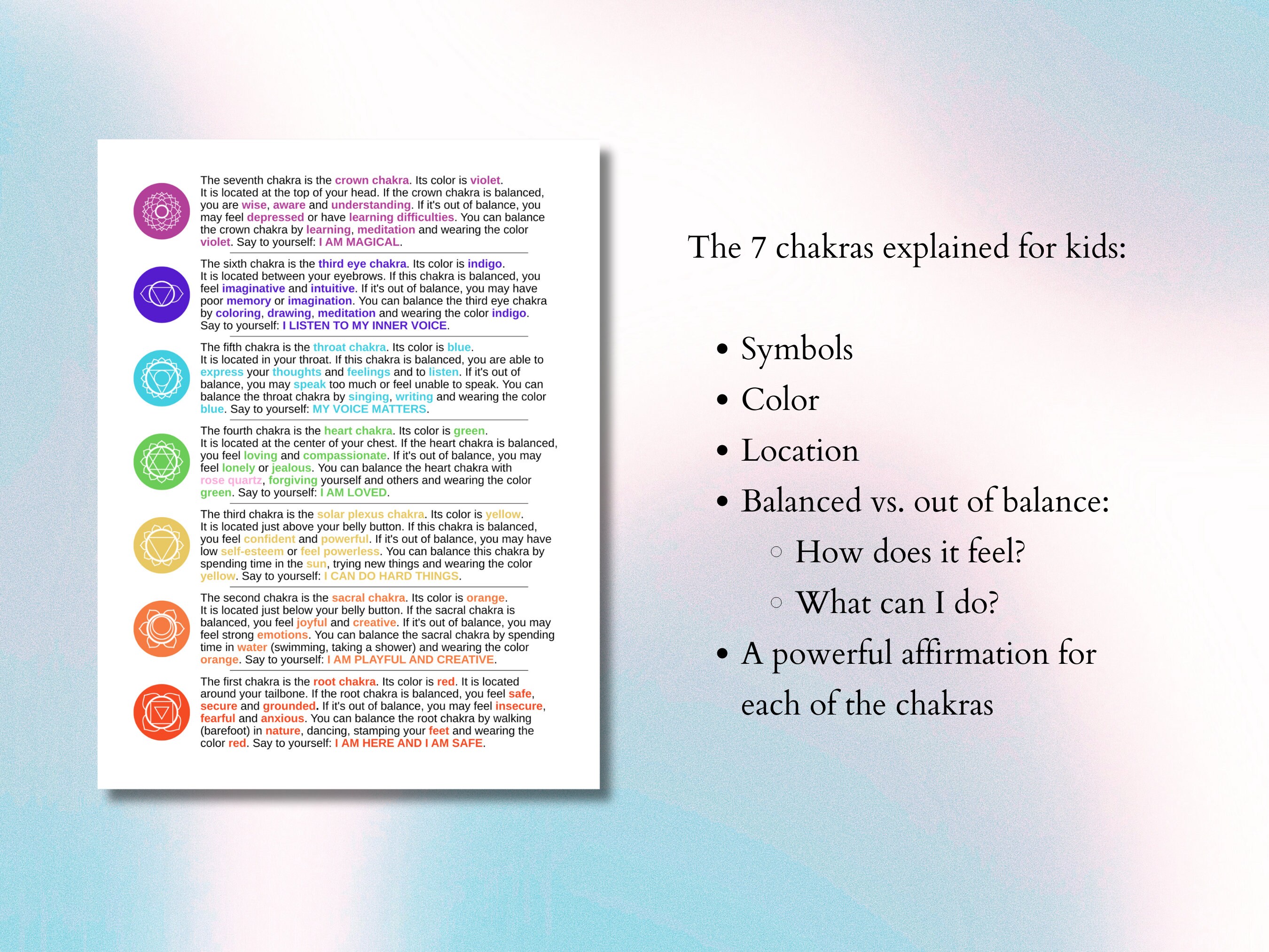 Chakras for Kids Printable Guide | Chakra Cheat Sheet for Children ...