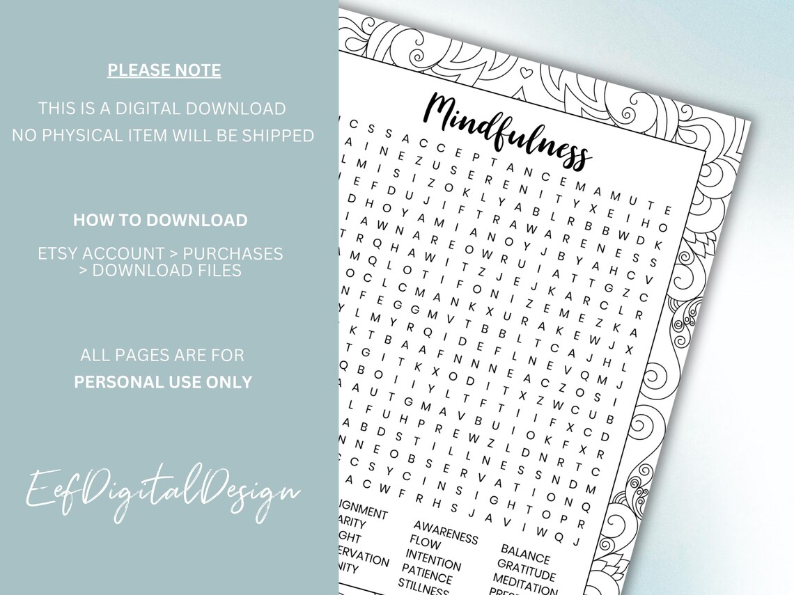 Mindfulness Word Search Puzzle | Printable Mindfulness Activity for ...