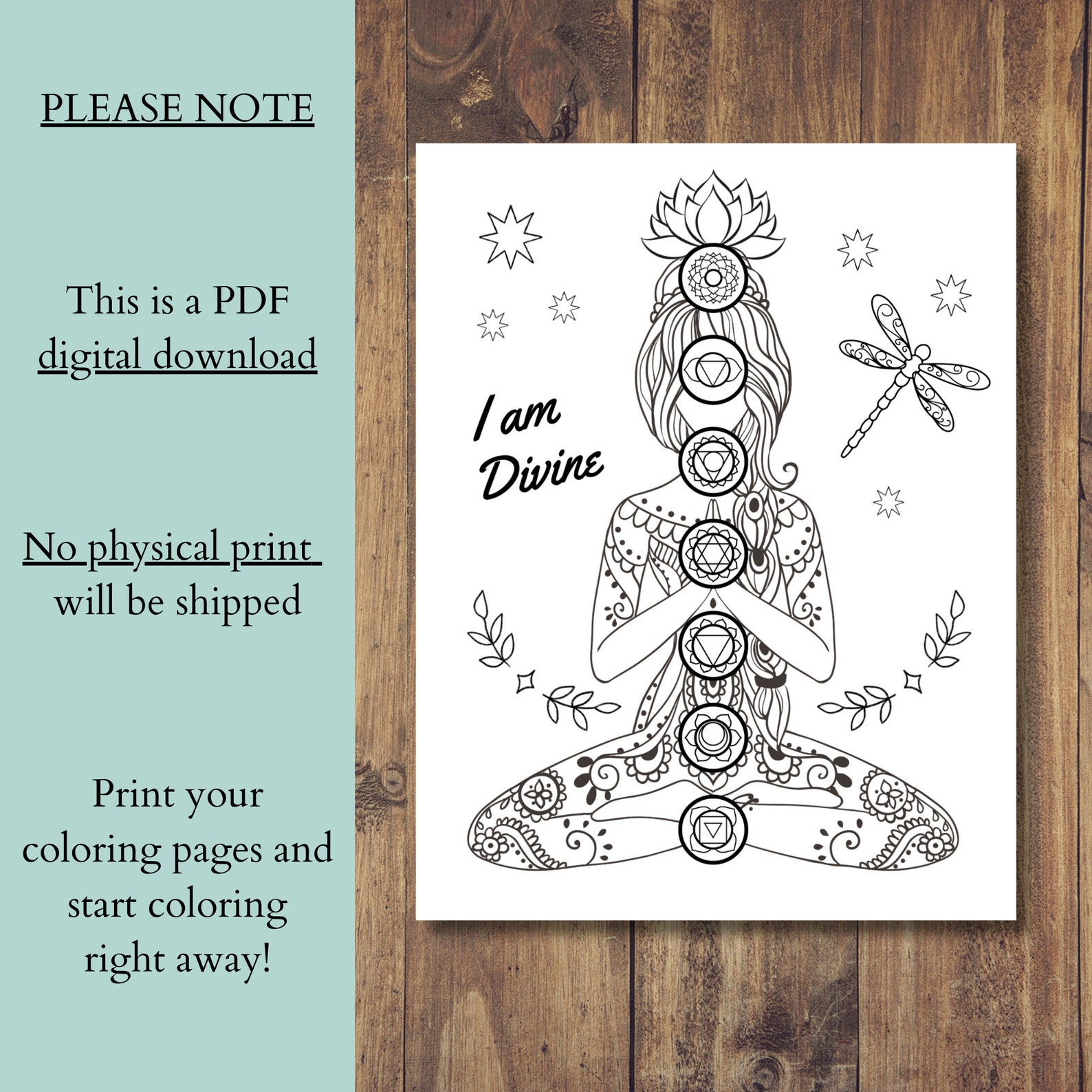 Yoga Meditation Coloring Page | Seven Chakras Colouring | Spiritual ...
