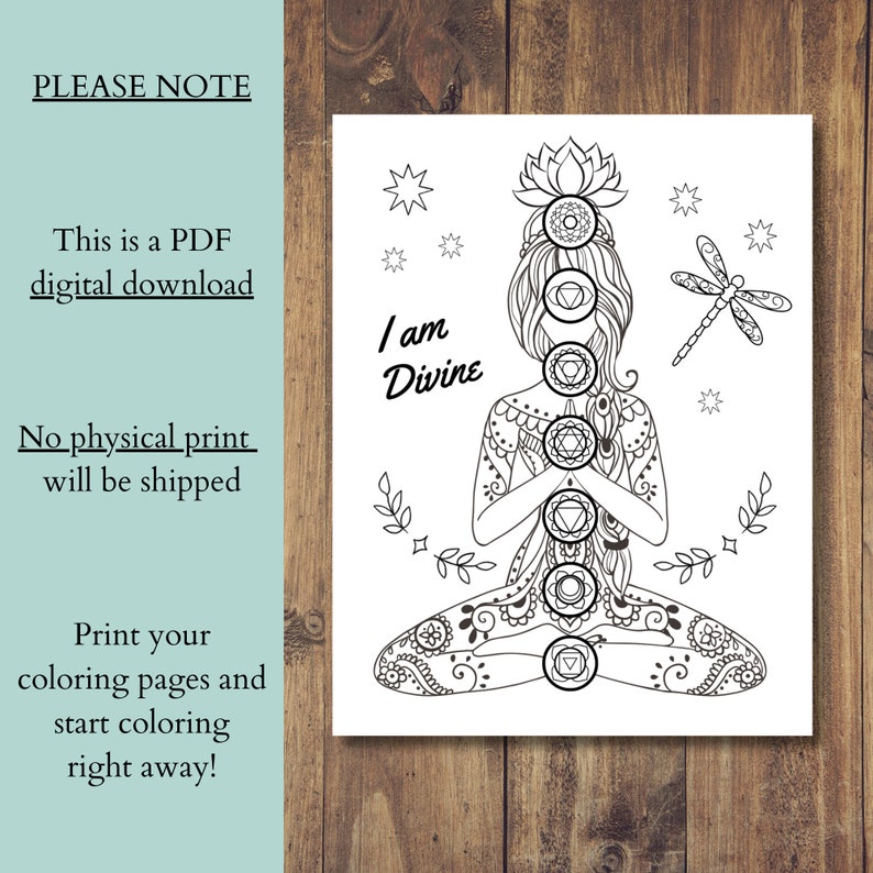Yoga Meditation Coloring Page | Seven Chakras Colouring | Spiritual ...