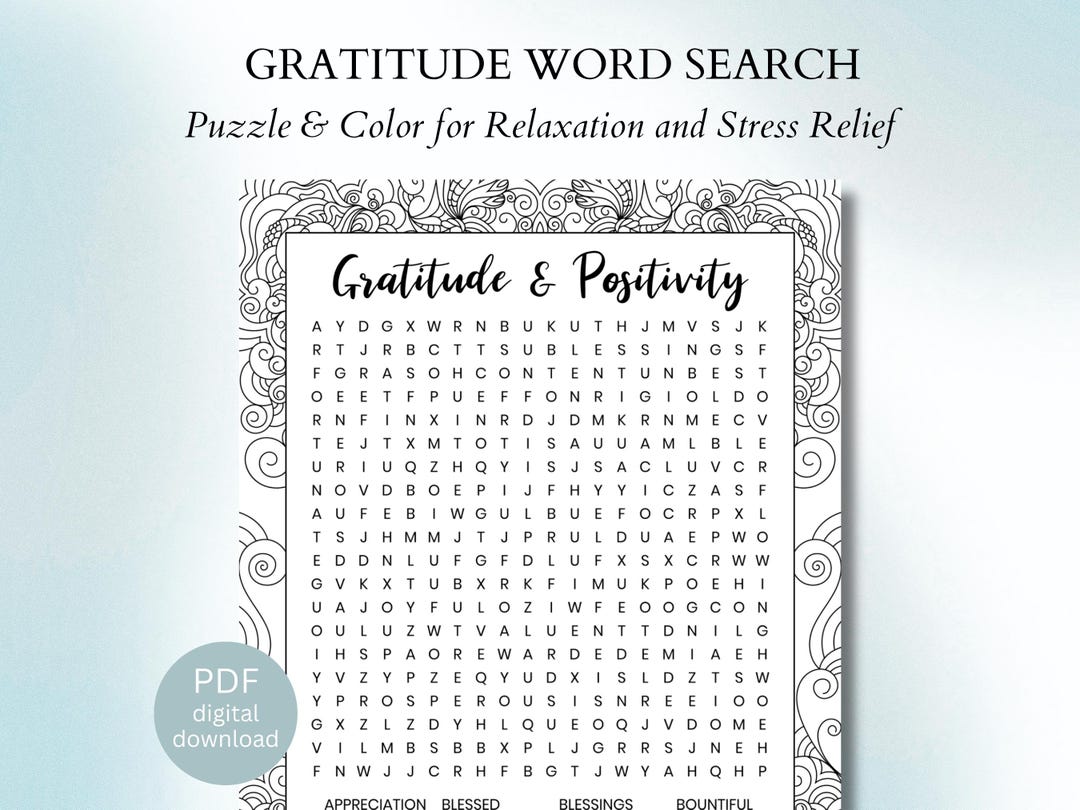 Gratitude Printable Word Search & Coloring Page | Positivity Word ...