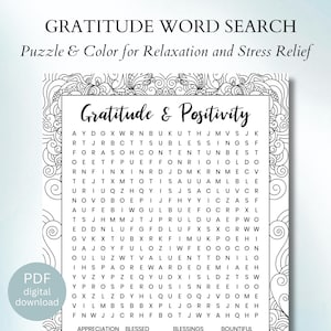 Gratitude Printable Word Search & Coloring Page | Positivity Word ...