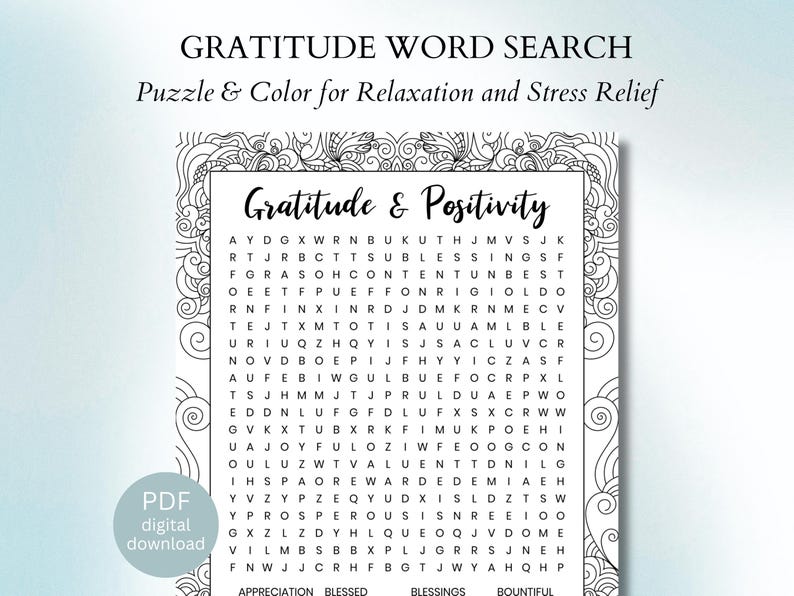 Gratitude Printable Word Search & Coloring Page | Positivity Word ...