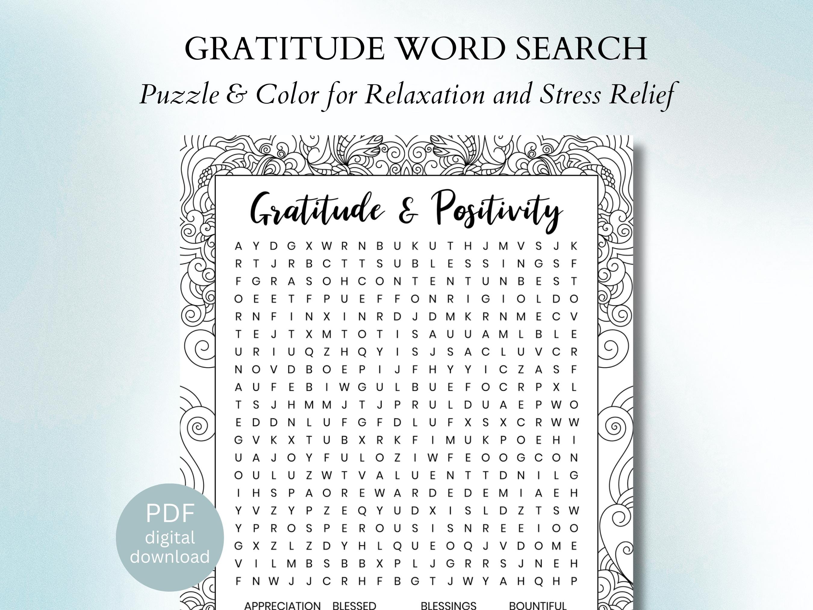 Gratitude Printable Word Search & Coloring Page | Positivity Word ...