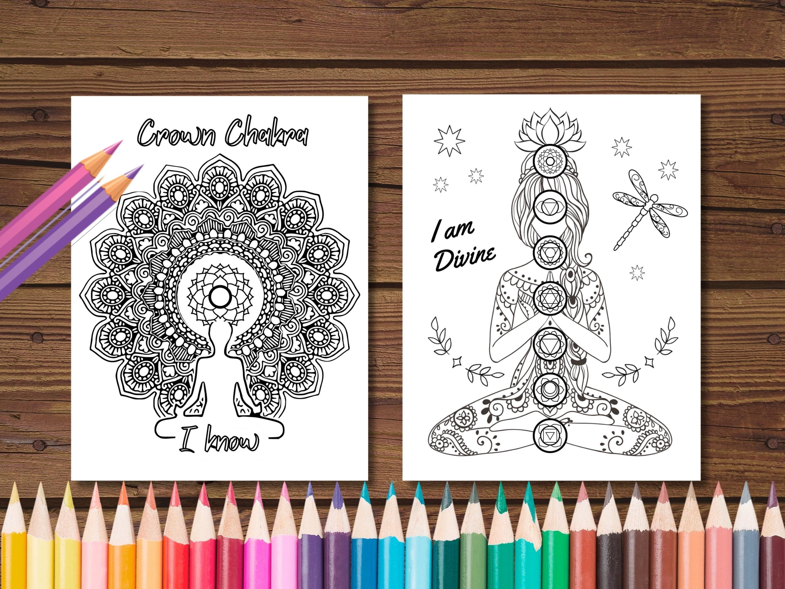 Chakras Coloring Page Bundle Mandala Color Pages Adult - Etsy