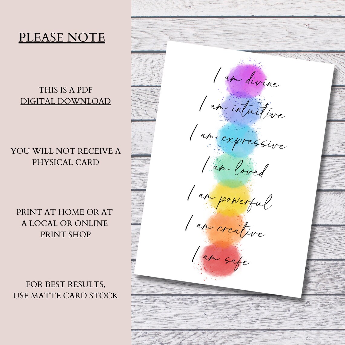 Chakra Affirmations Card, I Am Affirmations Card, Chakra Printable ...