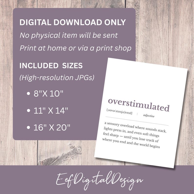 Overstimulated Definition Print – Sensory Overload Poster ...