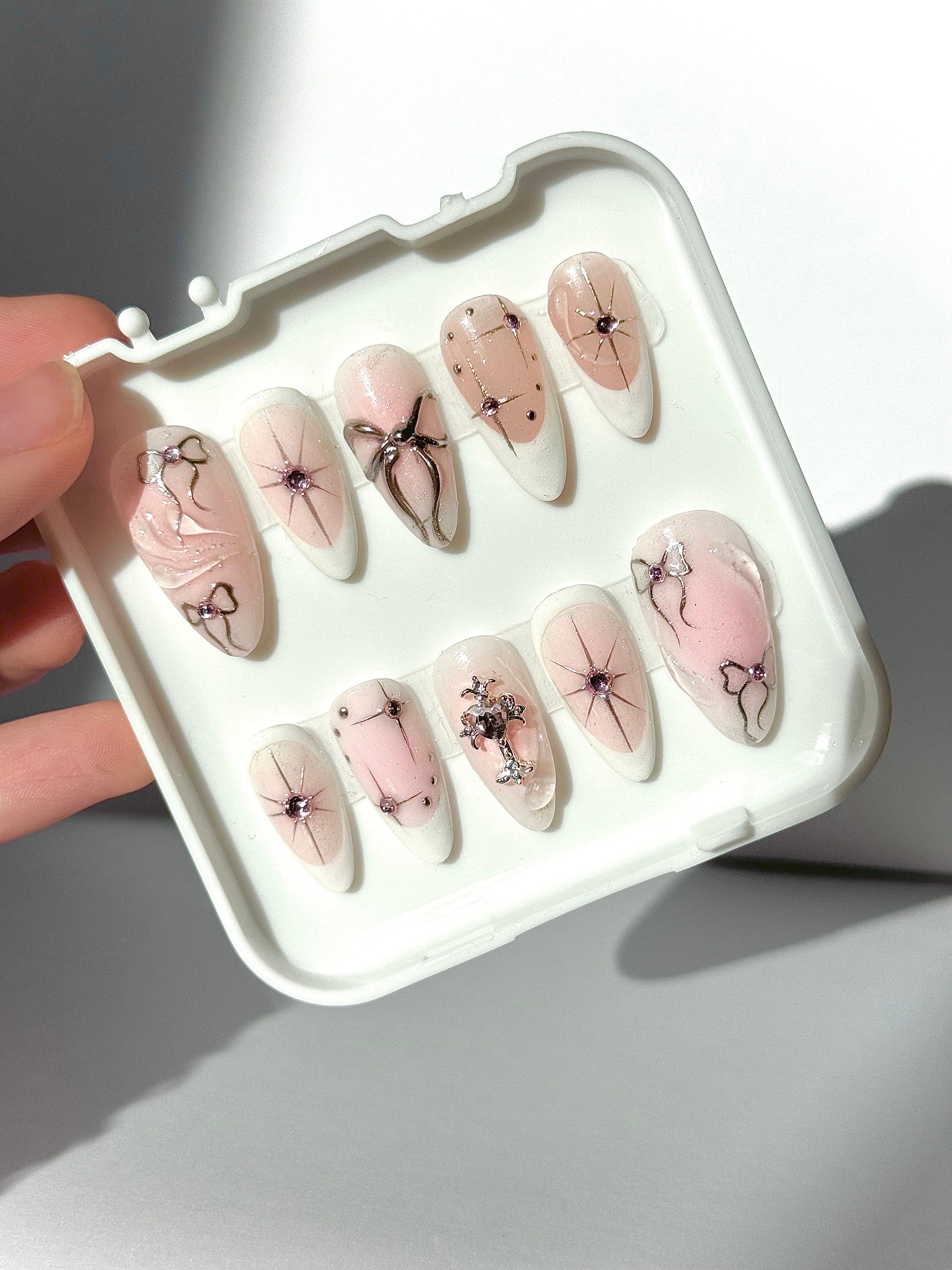 Cyber Angel Hyperfeminine Press on Nails balletcore Nails Pink Chrome ...