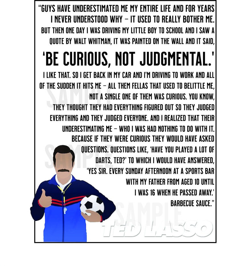 Ted Lasso Be Curious Not Judgmental Poster svg png jpg dxf | Etsy