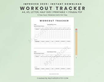 Workout Tracker and Planner, Daily Exercise Log, Fitness Journal, Printable, Fillable PDF ...