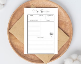Recipe Card- Printable, Editable, Minimalist White and Black Design - Etsy