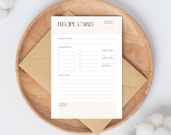 Recipe Card- Printable, Editable, Minimalist White and Black Design - Etsy