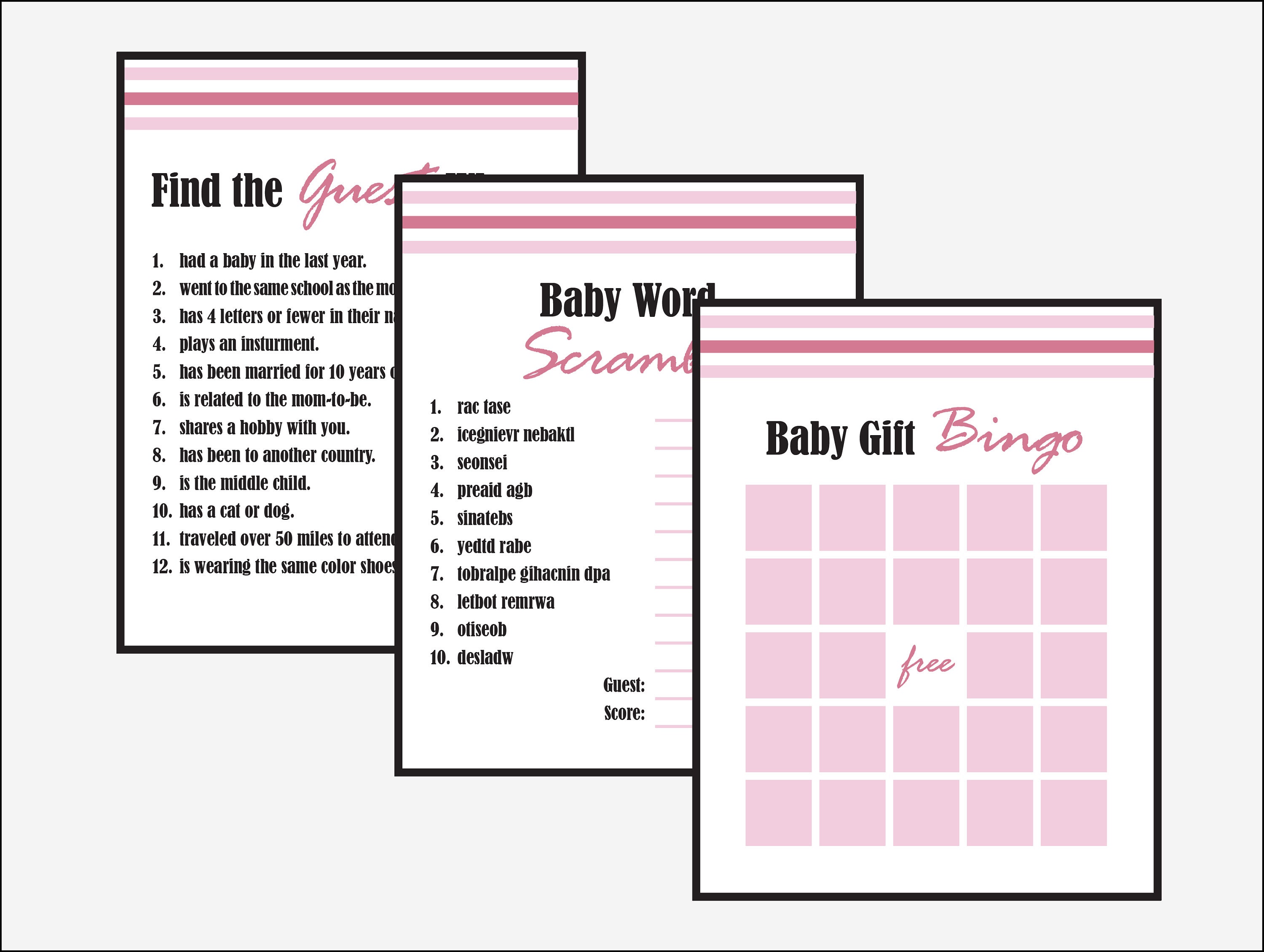 Shower Game Bundle, Baby Shower Games Printable, Baby Shower Game Idea ...