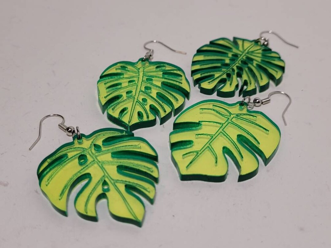 Monstera Leaf Acrylic Dangle Earrings Tropical Plant - Etsy