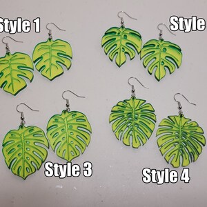 Monstera Leaf Acrylic Dangle Earrings Tropical Plant - Etsy