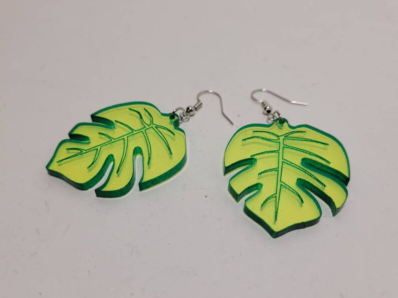 Monstera Leaf Acrylic Dangle Earrings Tropical Plant - Etsy
