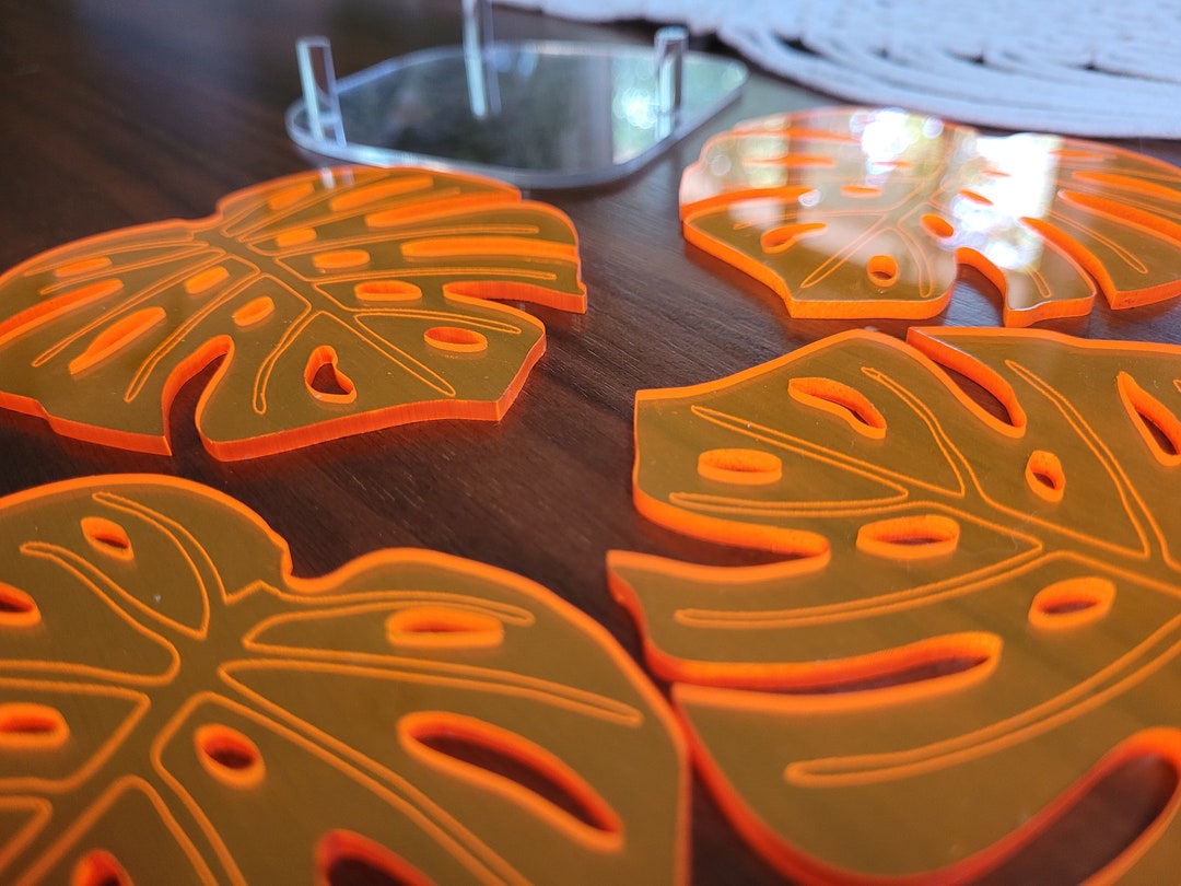 Orange Monstera Leaf Coasters - Etsy