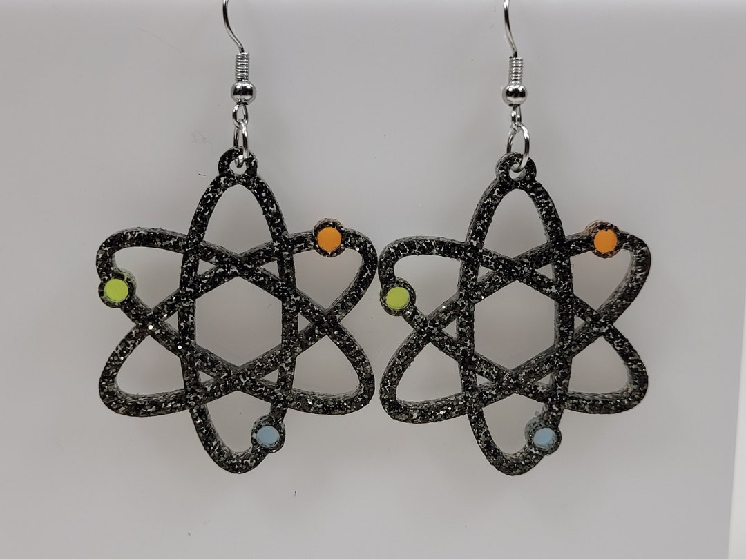 Atom Glitter Acrylic Earrings Science Chemistry Physics Jewelry - Etsy