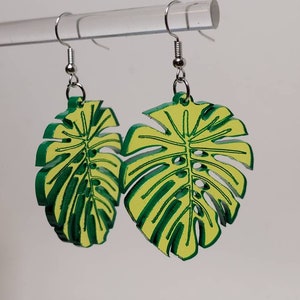 Monstera Leaf Acrylic Dangle Earrings Tropical Plant - Etsy