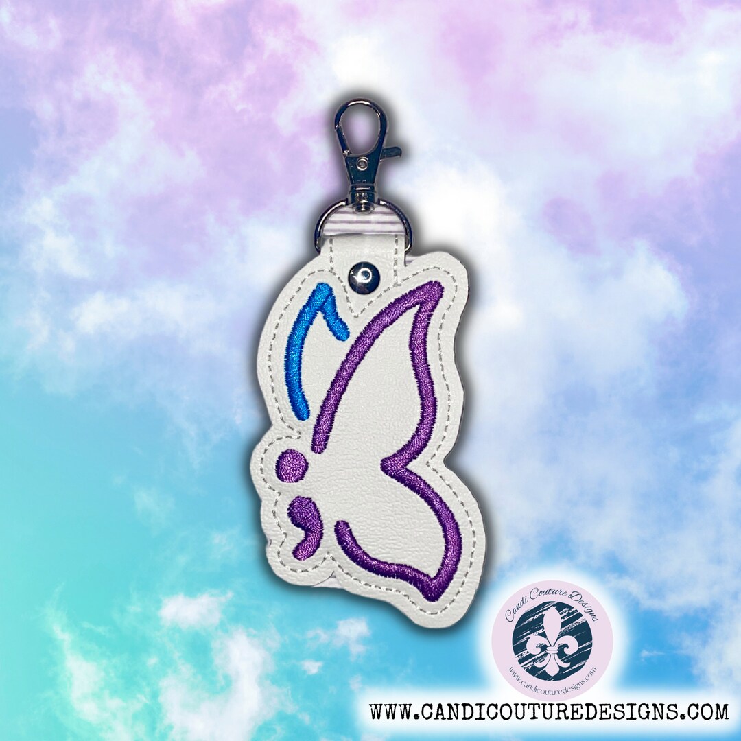Butterfly Semi-colon Keychain, Suicide Awareness Key Fob, Purple and ...