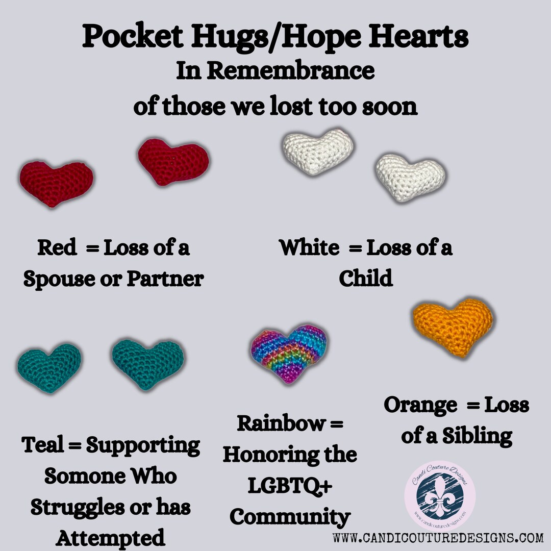 Pocket Hug From Above Crochet Heart, Hope Heart, Survivor Token ...